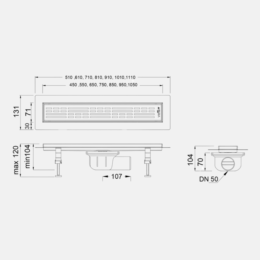 مجري شاور triple DL-03-H-75 كروم من بيورا مقاس 75سم – Elrwad Group